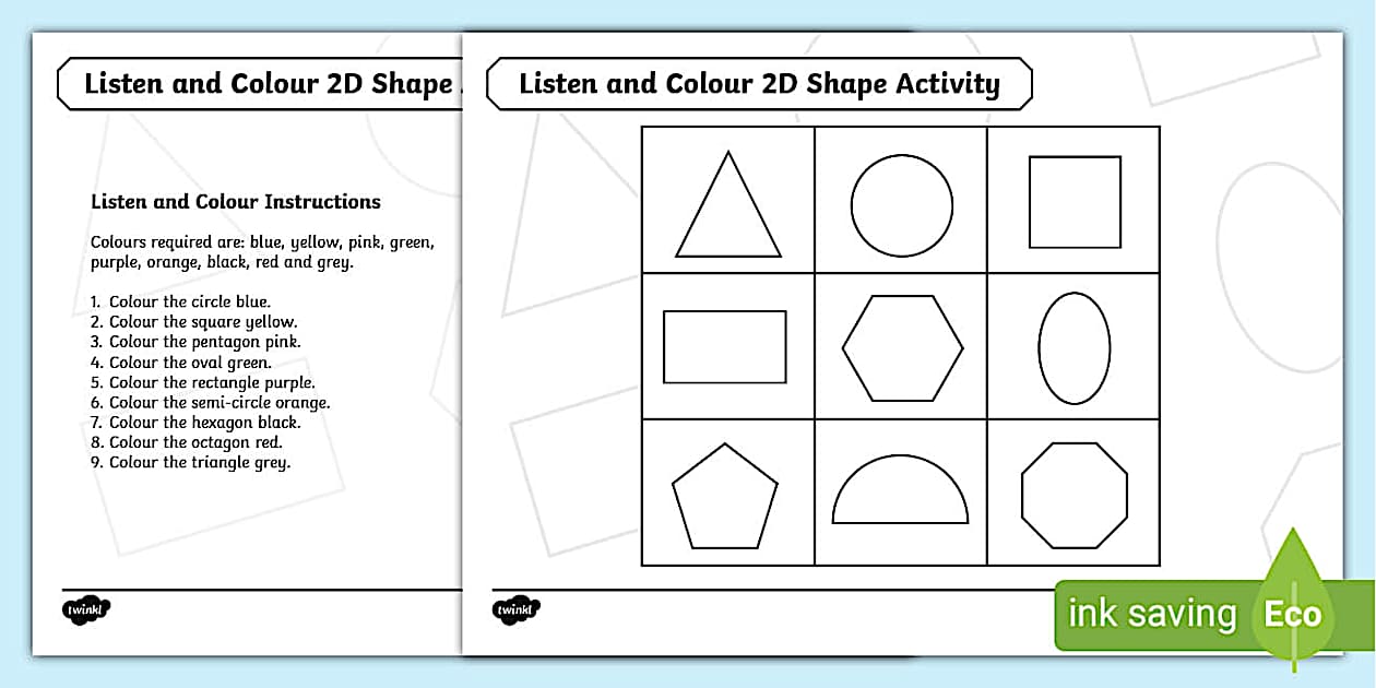 Listen and Colour 2D Shape Activity - Twinkl