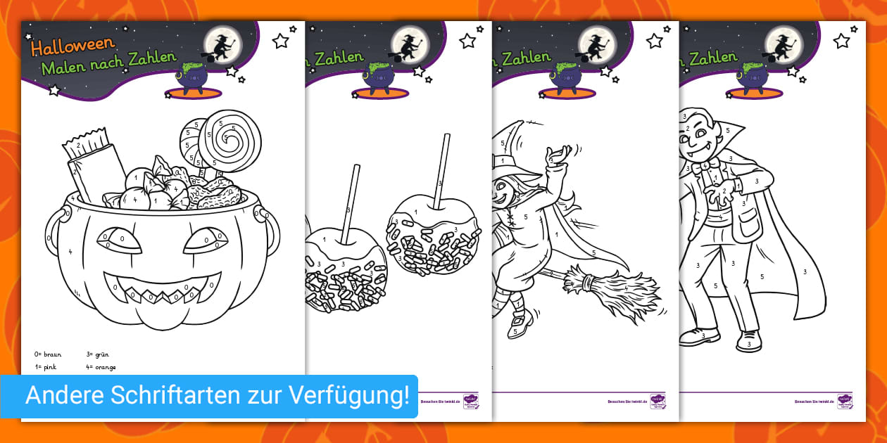 Halloween - Malen nach Zahlen - Ausmalbilder - Twinkl