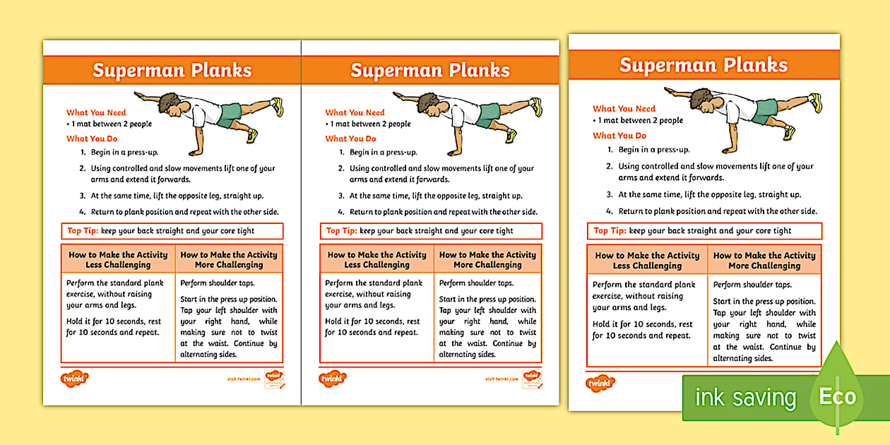 Black and White Superman Plank Circuit Card Pupil Knowledge Sheet