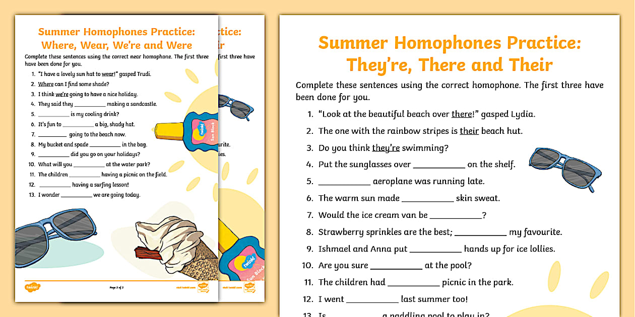 Summer Homophones Practice Worksheets - KS2 (teacher made)