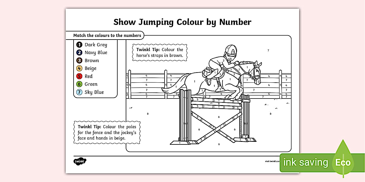 Show Jumping Colour by Number Worksheet (teacher made)