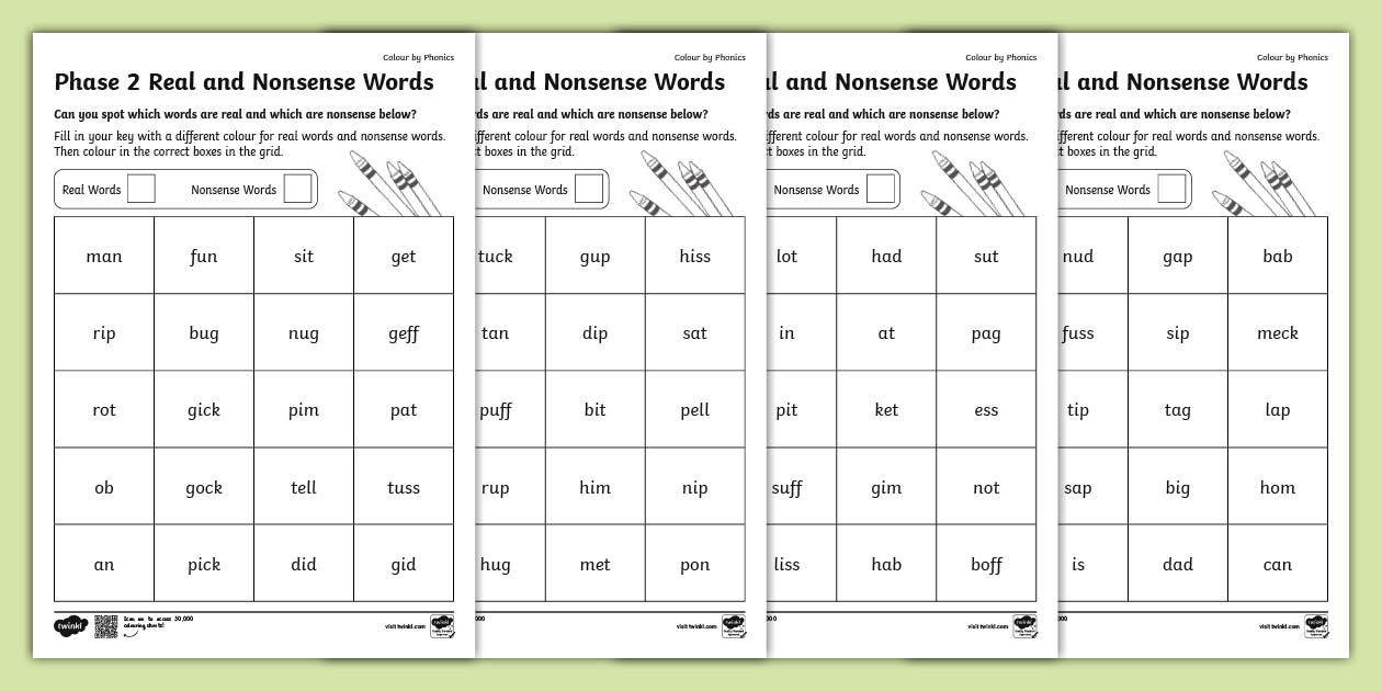 Phase 2 Colour by Phoneme Real and Nonsense Words Worksheet / Worksheets