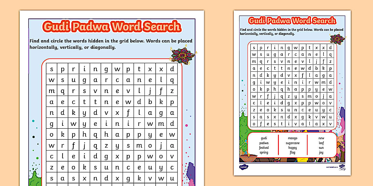 Gudi Padva Word Search Game (l'enseignant a fait) - Twinkl