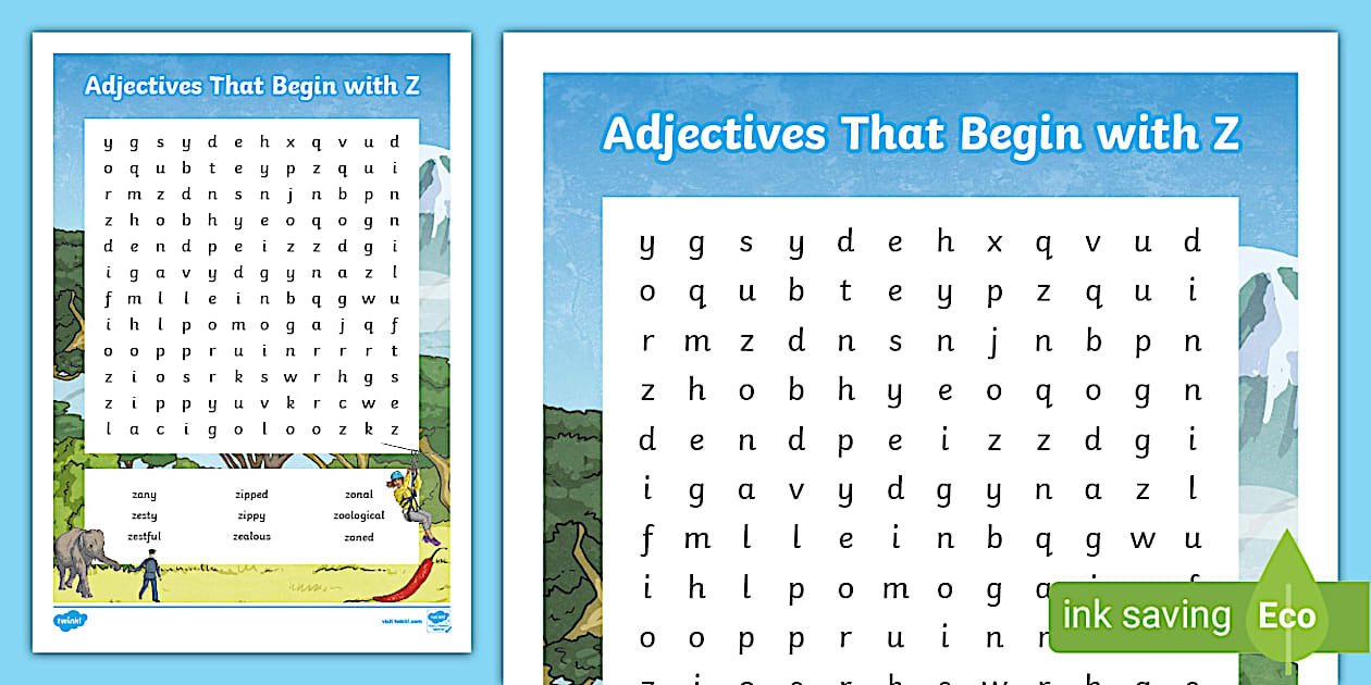 Adjectives That Begin with Z Word Search (teacher made)