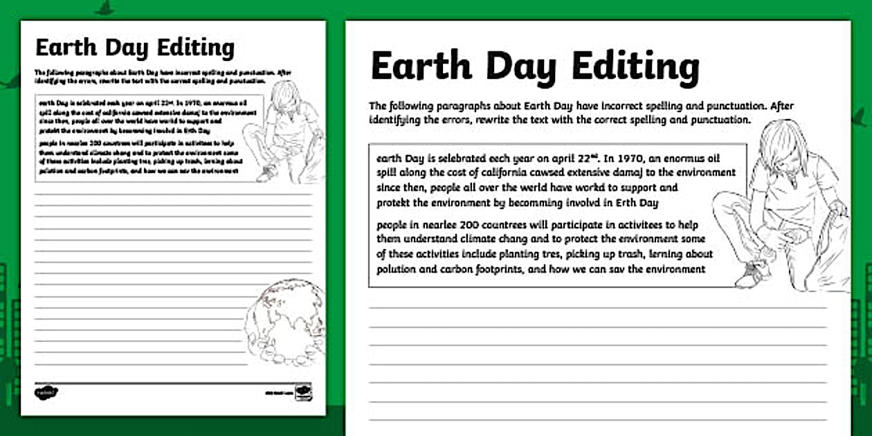 Earth Day Editing Worksheet | ELA Resource | Twinkl USA