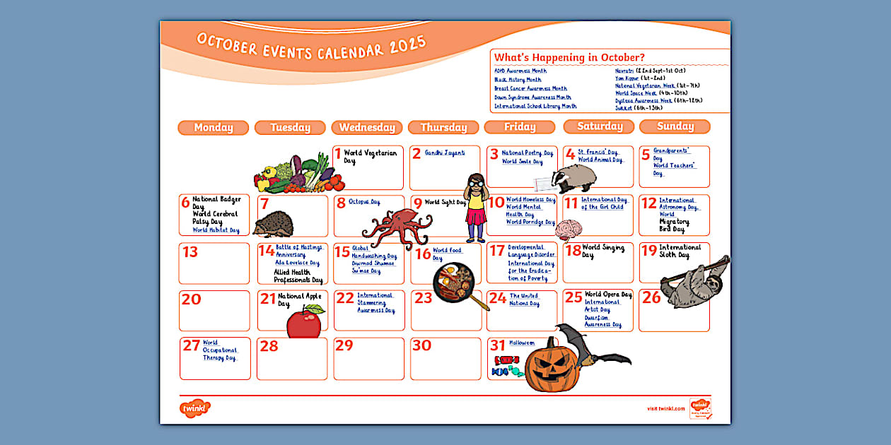 October Events Calendar 2024 (teacher made) - Twinkl