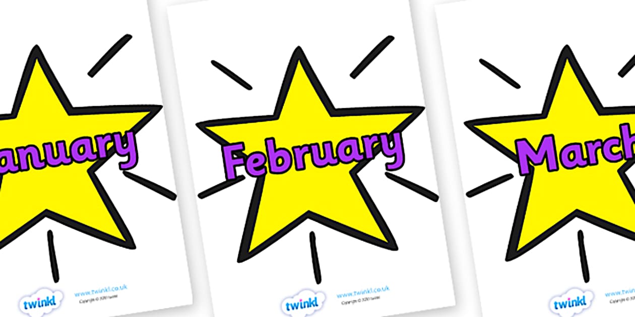 Cursive Months of the Year on Stars (teacher made) - Twinkl