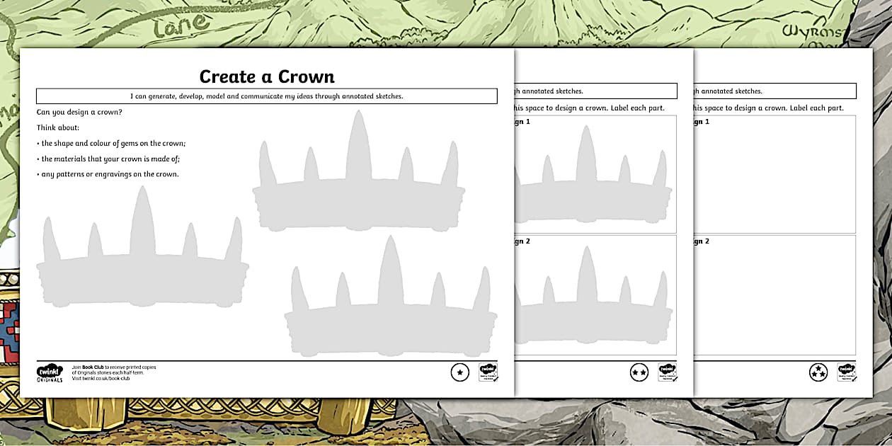 KS2 Create a Crown Differentiated Worksheet / Worksheet (KS2 Fantasy Story