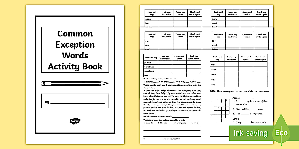 Cursive More Year 2 Common Exception Words Practice Activity Booklet