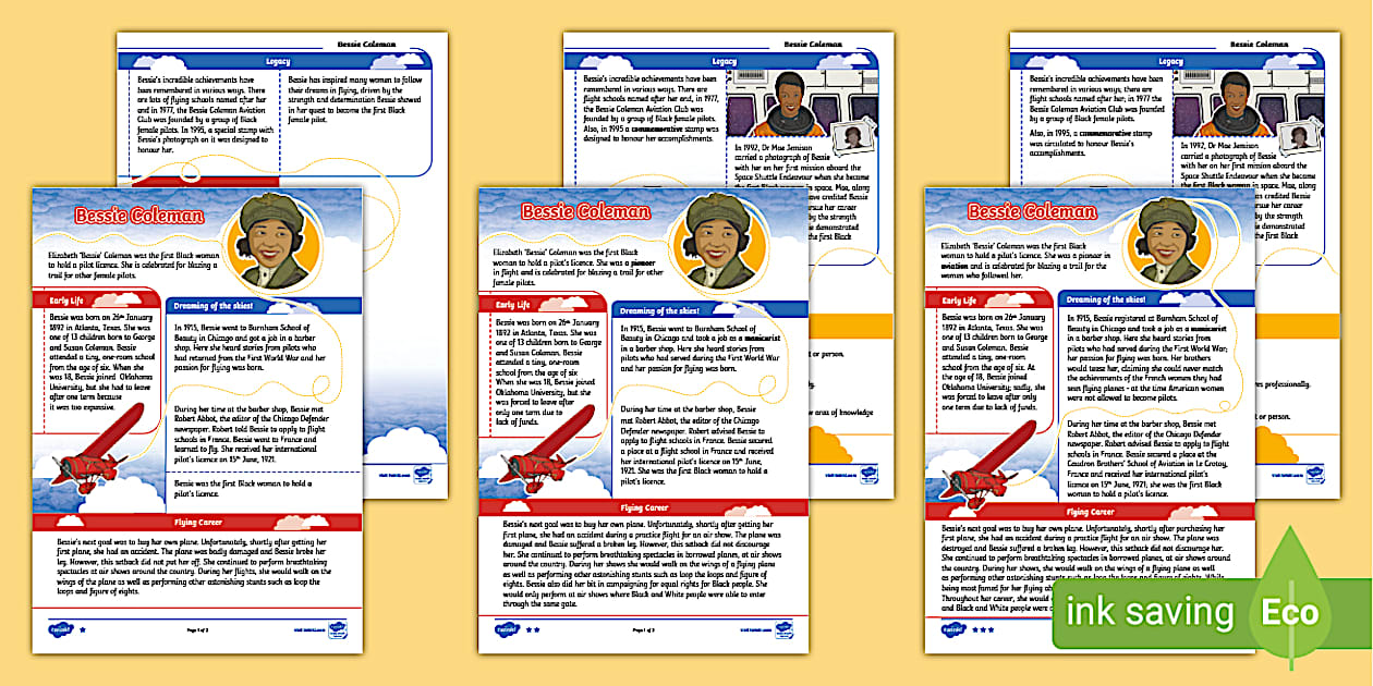 LKS2 Bessie Coleman Differentiated Reading Comprehension