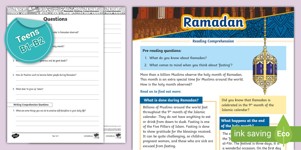 ESL Ramadan Reading Comprehension [Teens, B1-B2] - Twinkl