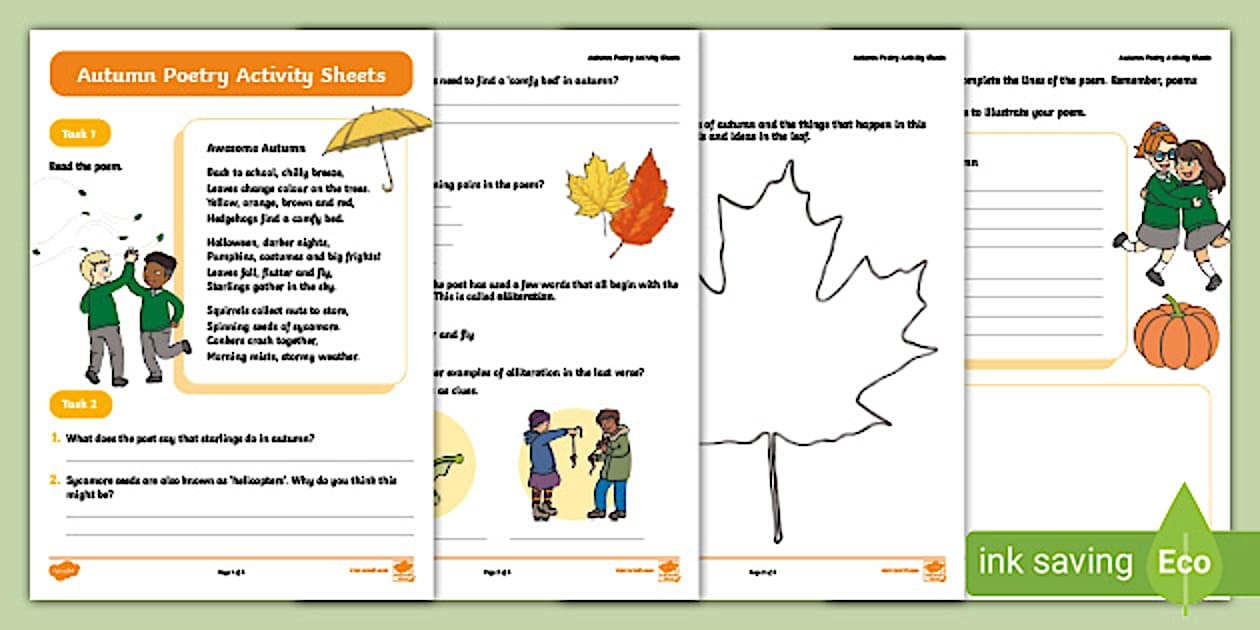 Poetry Activity Sheets Autumn (teacher made) - Twinkl