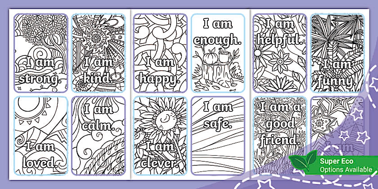 On-the-Go Mindfulness Colouring Affirmation Cards - Twinkl