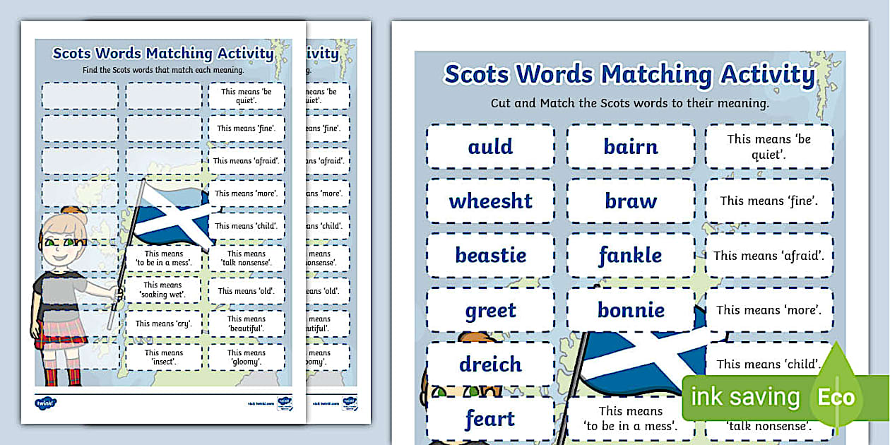 Scots Words Matching Activity (teacher made) - Twinkl