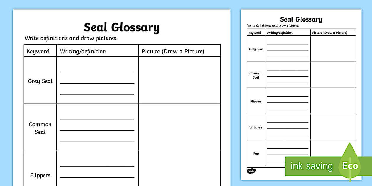Seal Glossary Worksheet / Worksheets - NI - Twinkl