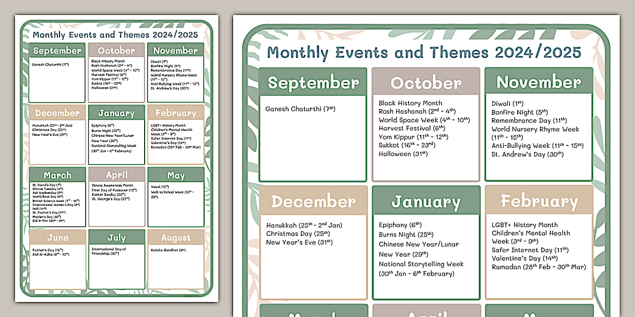 Botanical-Themed Monthly Planner 2024/2025 Academic Year