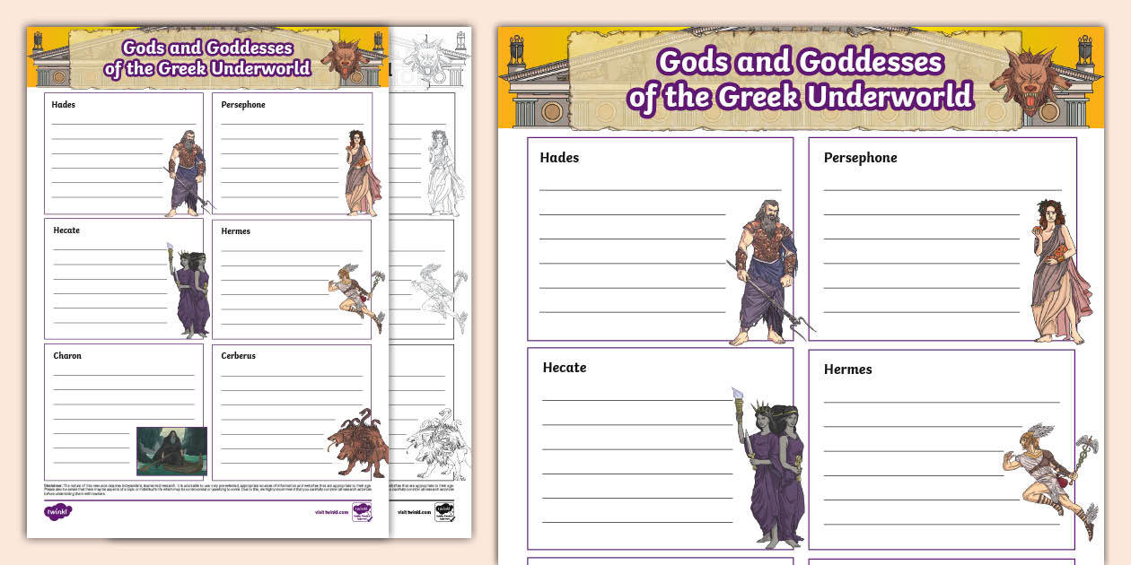Gods and Goddesses of the Greek Underworld Fact File Template