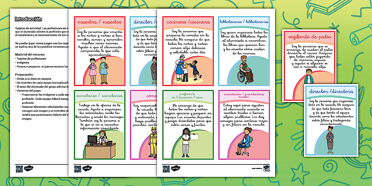 Tarjetas de vocabulario: Las profesiones en mi cole - Twinkl