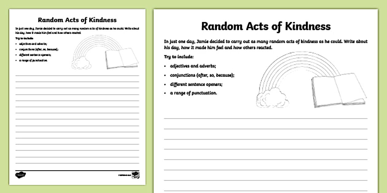 Random Acts of Kindness Story Writing Worksheet - Twinkl