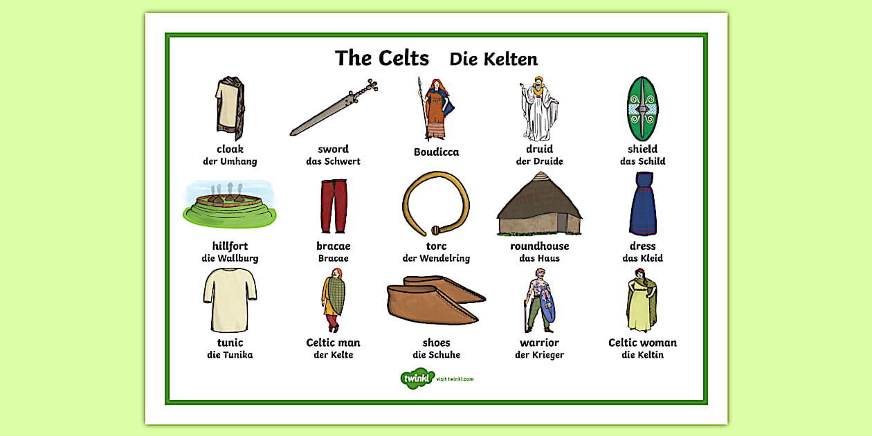 The Iron Age Celts Visual Word Mat English/German - Twinkl