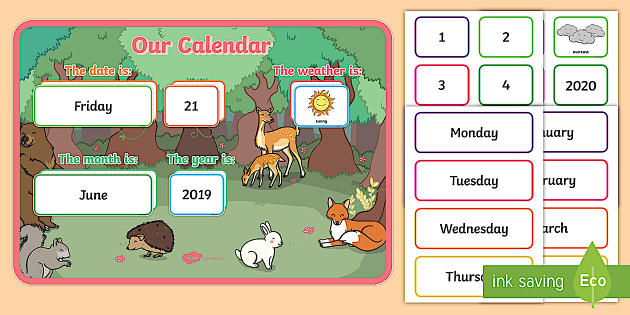 Woodland Themed Days of the Week Display Calendar - Twinkl