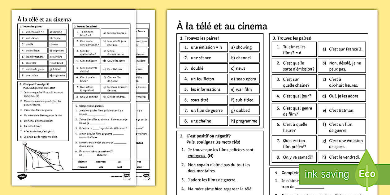 TV and Cinema - French Foundation Tier Worksheet / Worksheet