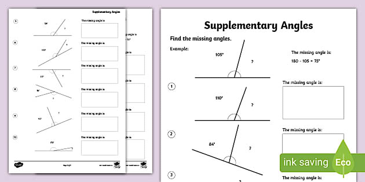 Supplementary Angles Worksheet | Maths Angles Worksheet
