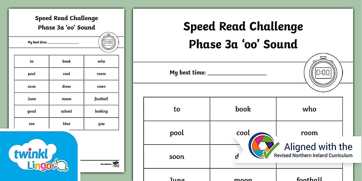 NI Linguistic Phonics Phase 3a 'oo' Sound Speed Read Challenge
