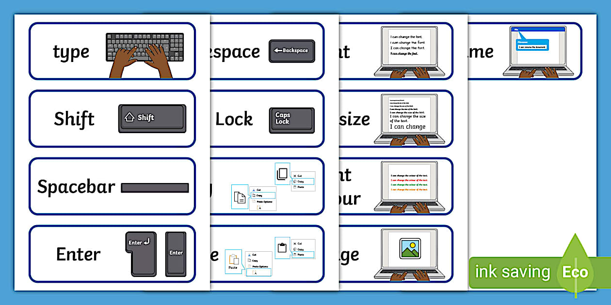 KS1 Word Processing Skills Word Cards - Twinkl - Computing