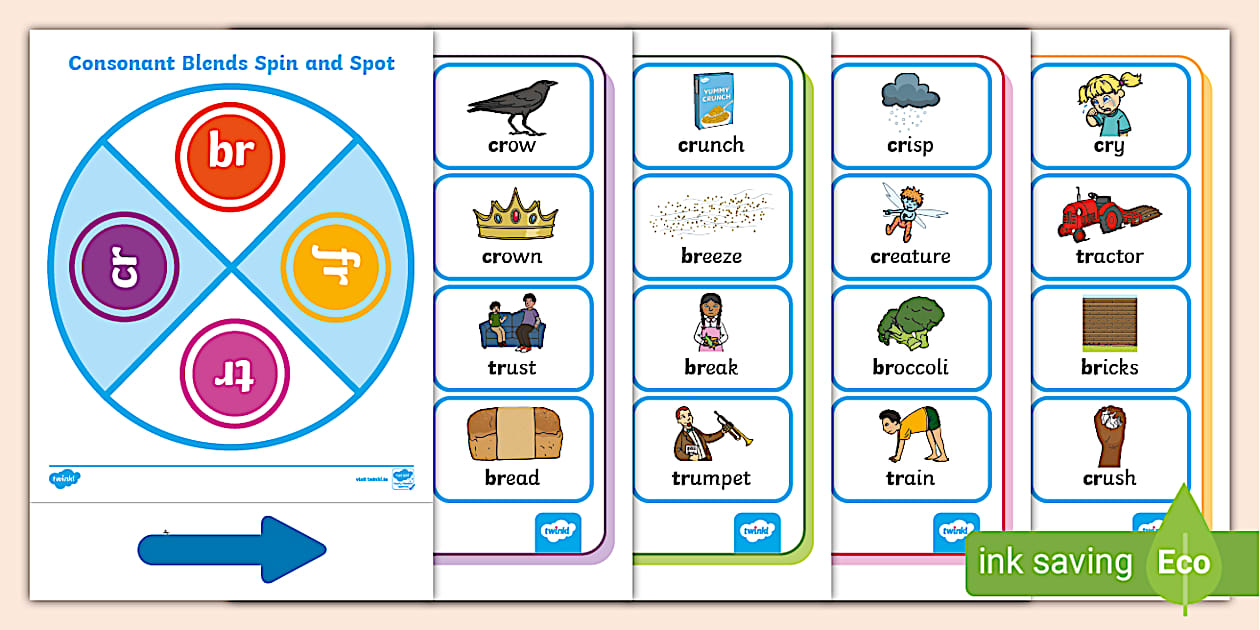 Consonant Blend br, fr, tr, and cr (Spinner Game) - Twinkl