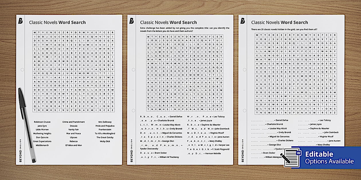 Classic Novels Word Search (teacher made) - Twinkl