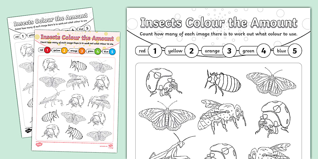 👉 Insects Colour the Amount Worksheet - Twinkl