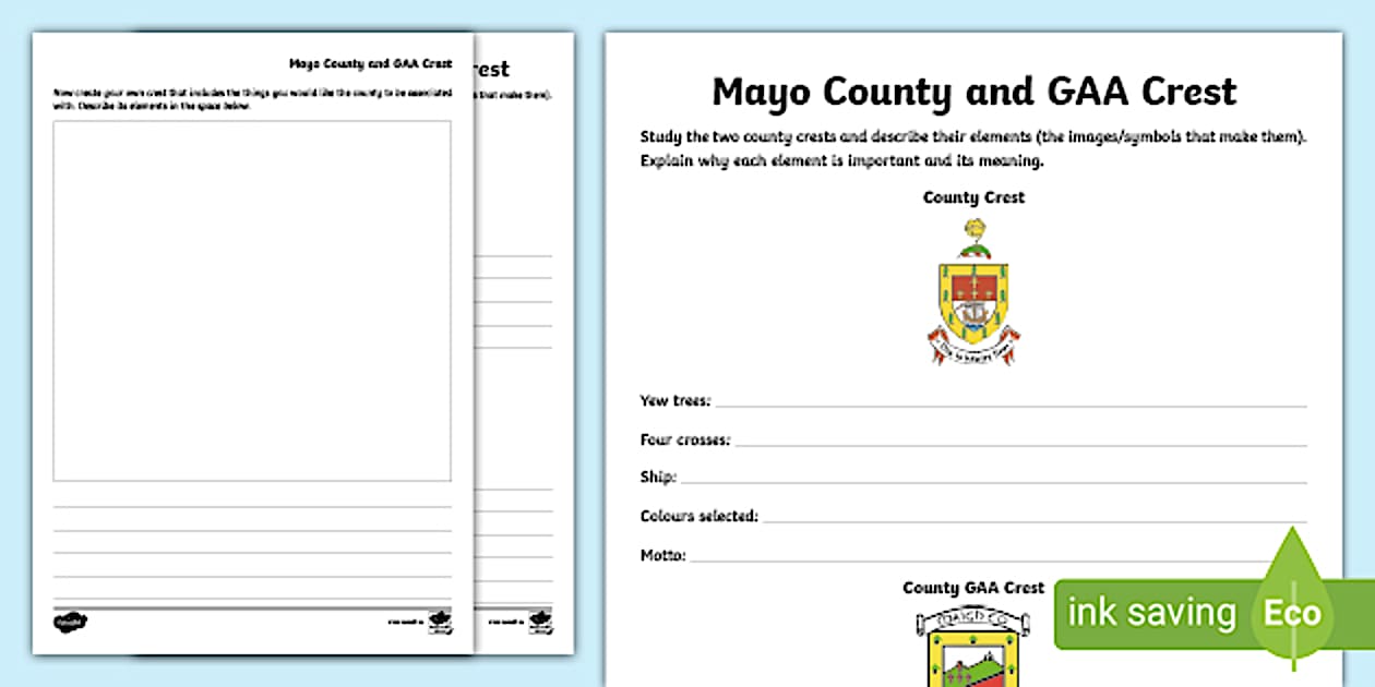 Mayo County and GAA Crest Worksheet / Worksheet - Twinkl