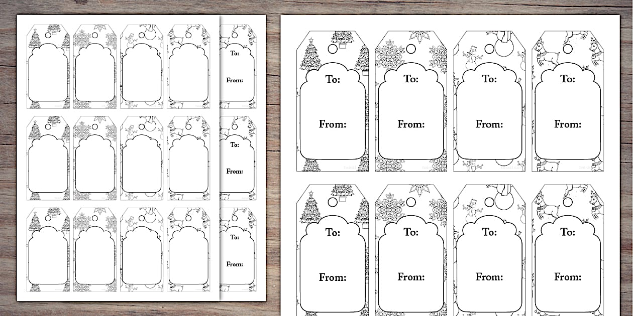 Christmas Colouring Gift Tags | Twinkl Party (teacher made)