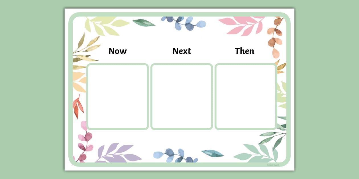 Colourful Botanical-Themed Now Next Then Visual Aid - Twinkl