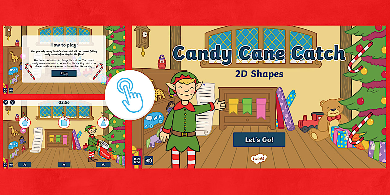 Candy Cane Catch: 2D Shapes Game (teacher made) - Twinkl