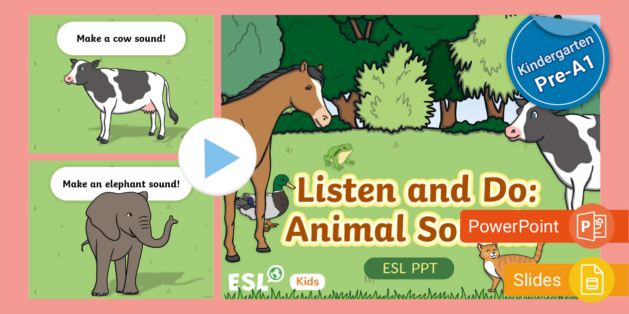 Animal Sounds PowerPoint for ESL {Kindergarten} - Twinkl