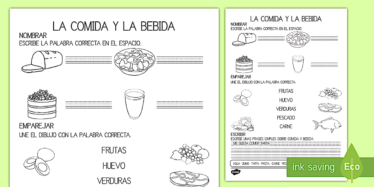 Ficha de actividad: La comida y la bebida - Twinkl