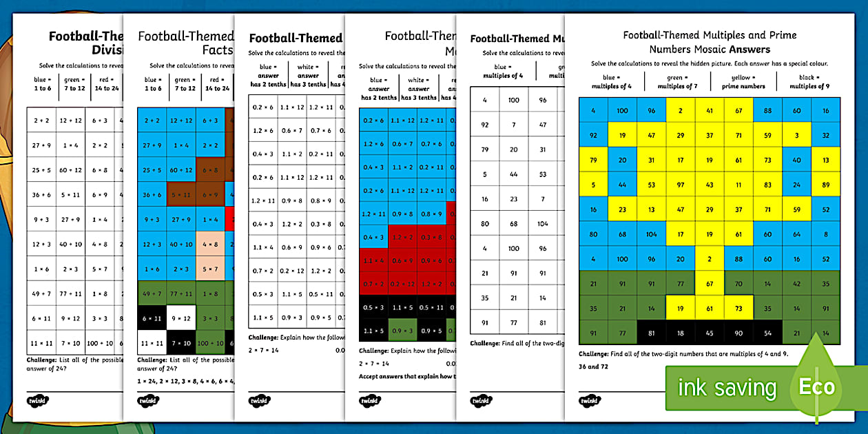 UKS2 The World Cup Multiplication and Division Maths Mosaic Worksheets