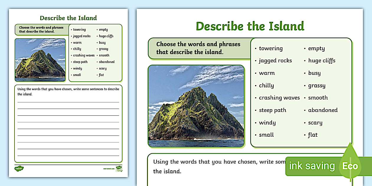 Describe the Island Writing Activity, island description