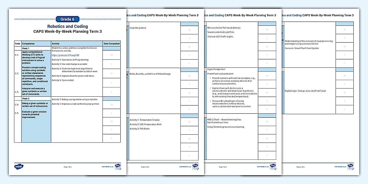 Robotics and Coding - Grade 6 Week-by-week Planning Term 3