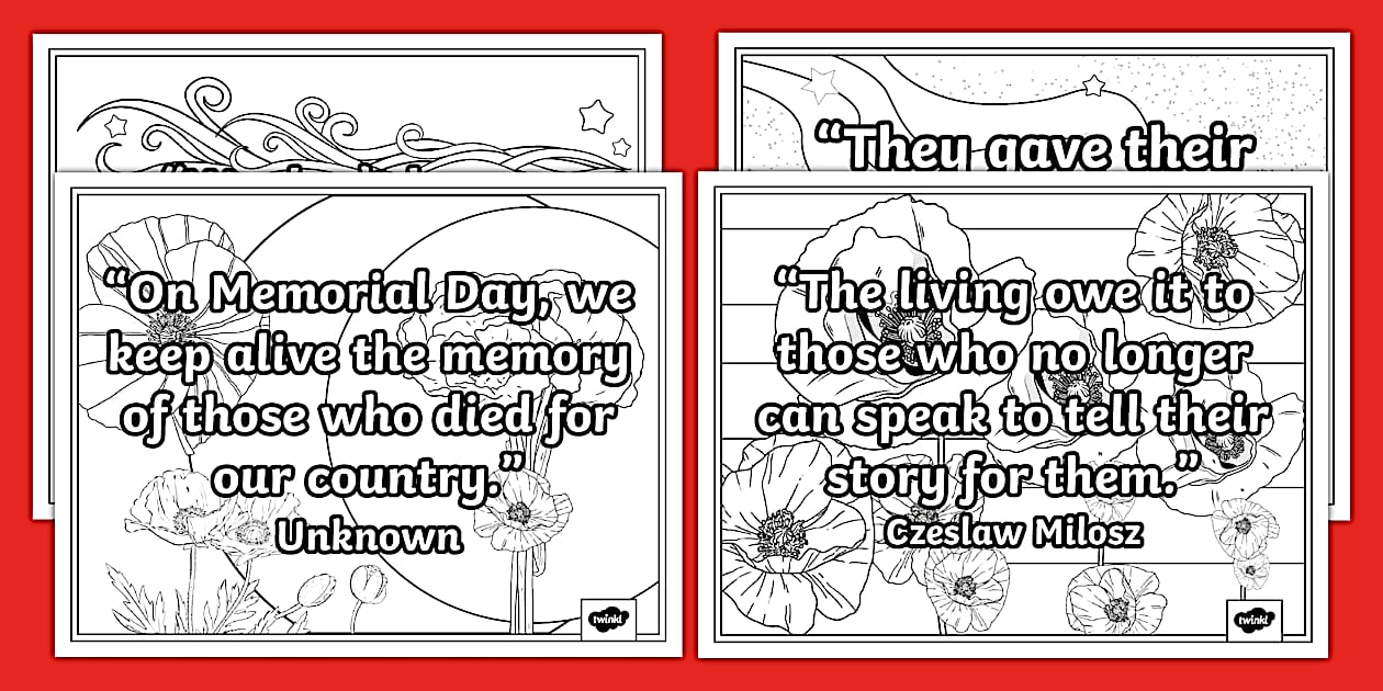 Memorial Day Quotes Mindfulness Coloring Sheets - Twinkl