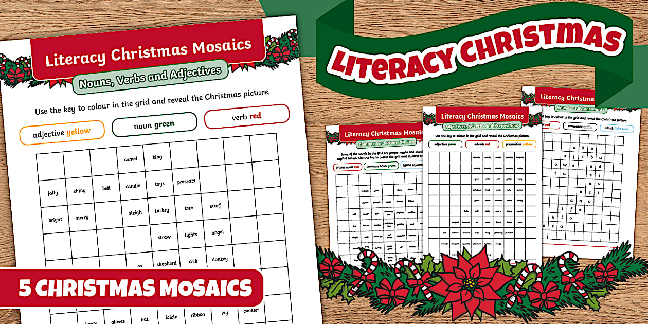 Literacy Christmas Mosaics Activity Booklet