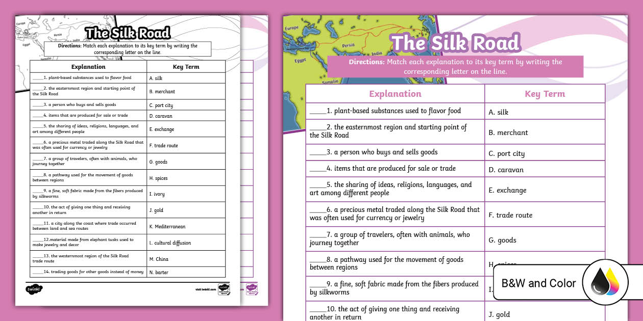 Silk Road Matching Activity for 6th-8th Grade - Twinkl
