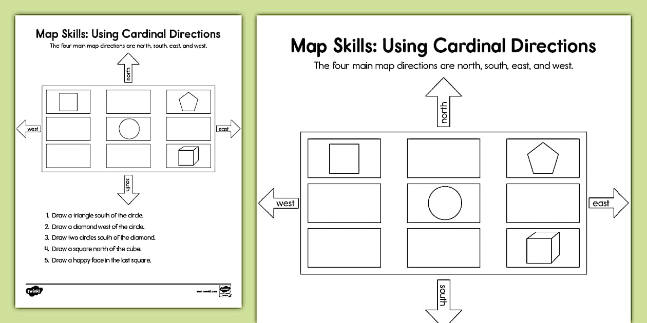 Second Grade Map Skills: Using Cardinal Directions Worksheet
