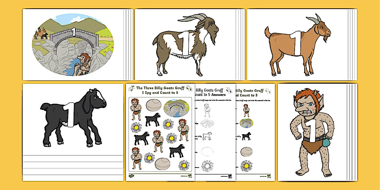 👉 Three Billy Goats Gruff Numbers to Five Maths Activity Pack