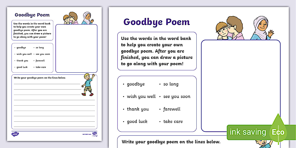 Goodbye Poem Writing Template (teacher made) - Twinkl