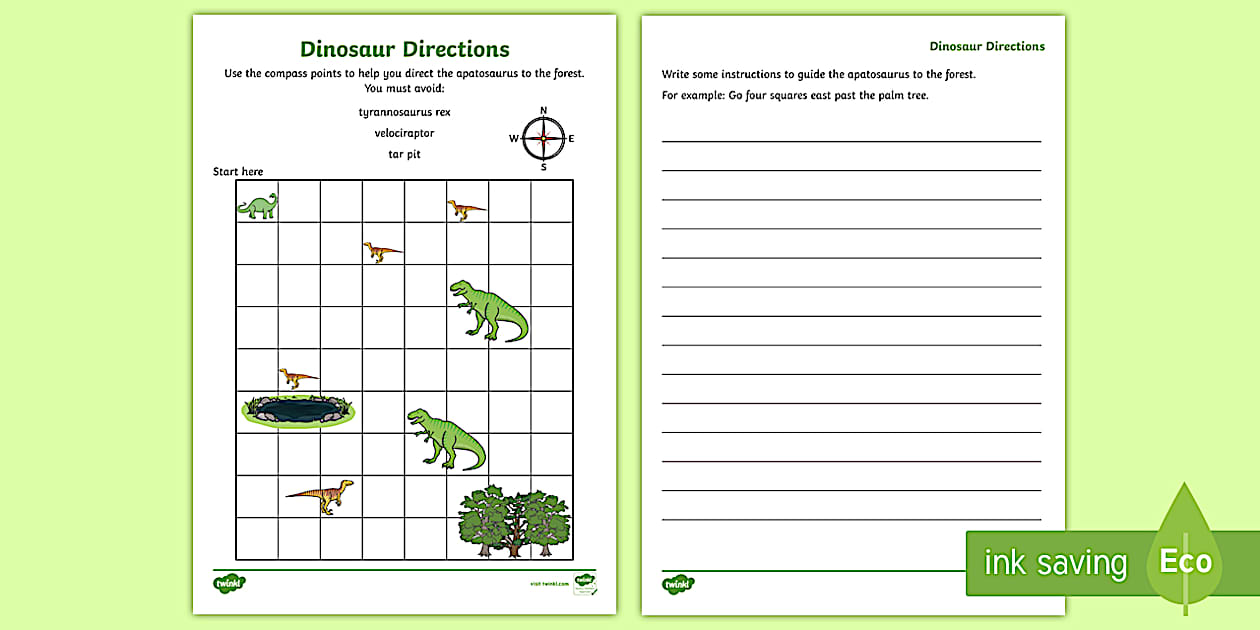 Dinosaur Directions Instruction Writing Worksheet - Treasure Island ...
