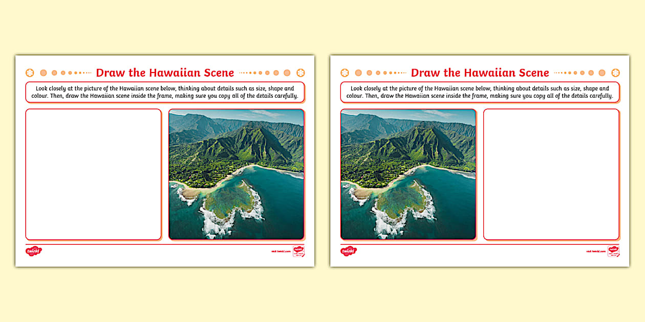 Draw the Hawaiian Scene Worksheet (teacher made) - Twinkl