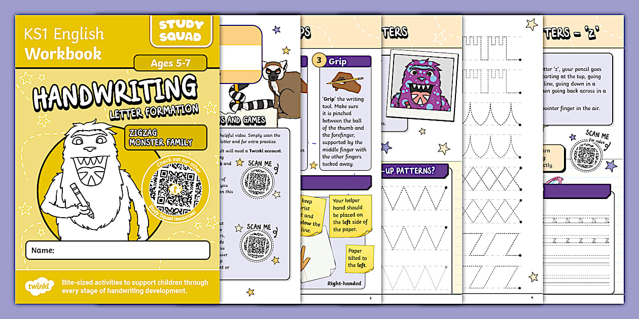 KS1 Zigzag Monster Family Handwriting Workbook - Twinkl